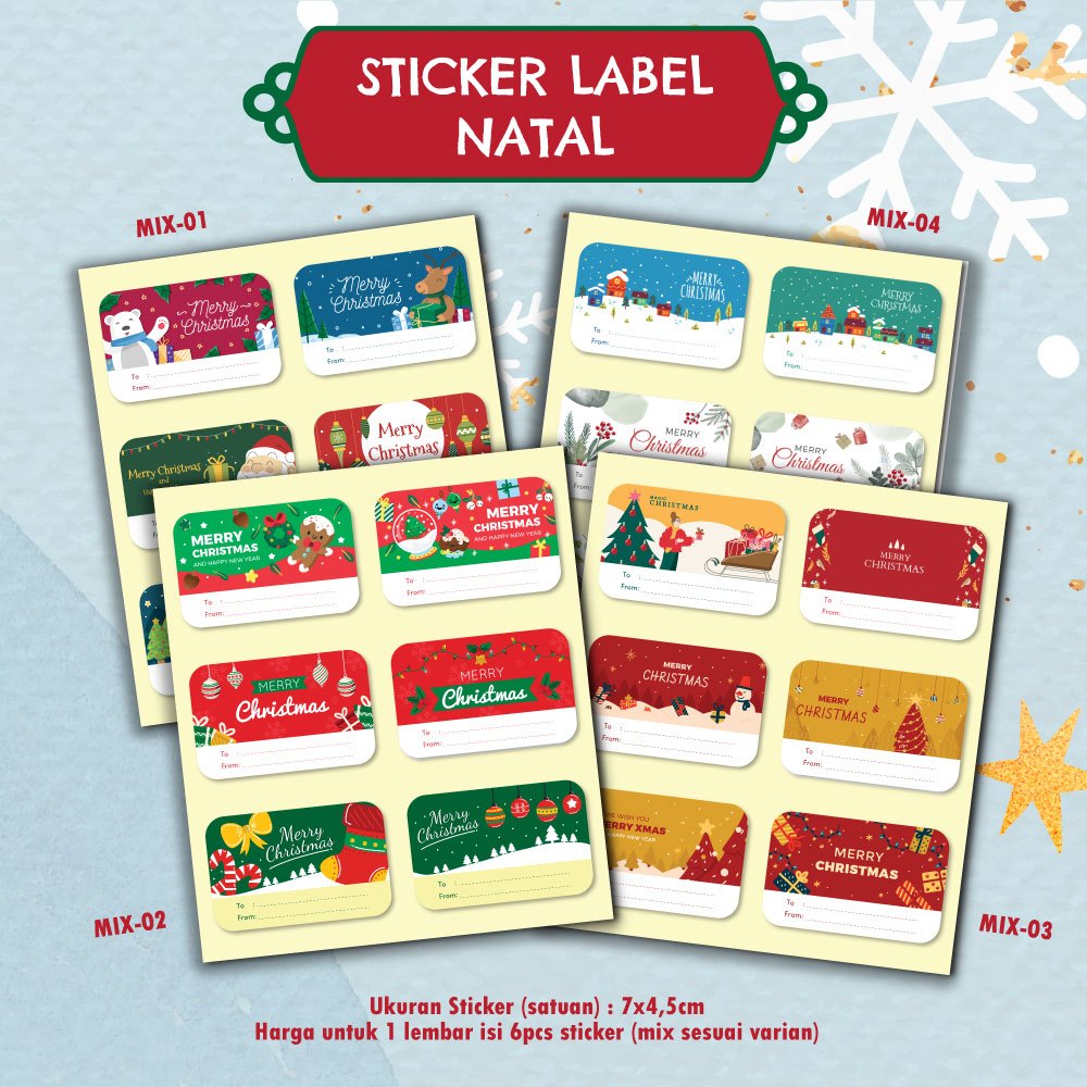 [6 pcs] Sticker Label Set Mix Greeting Merry Christmas Xmas Happy ...