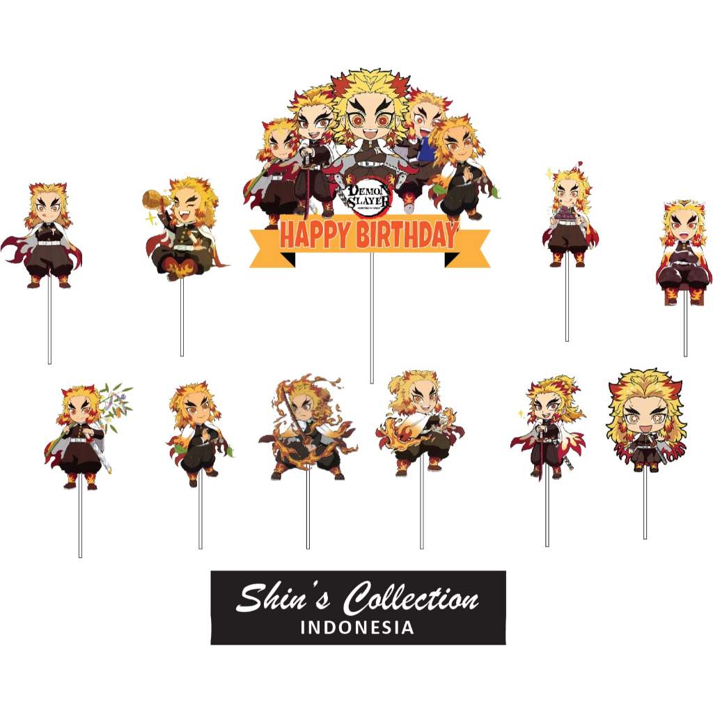Cake topper Rengoku Kyojuro solo Demon slayer contents 11 pcs | Shopee ...