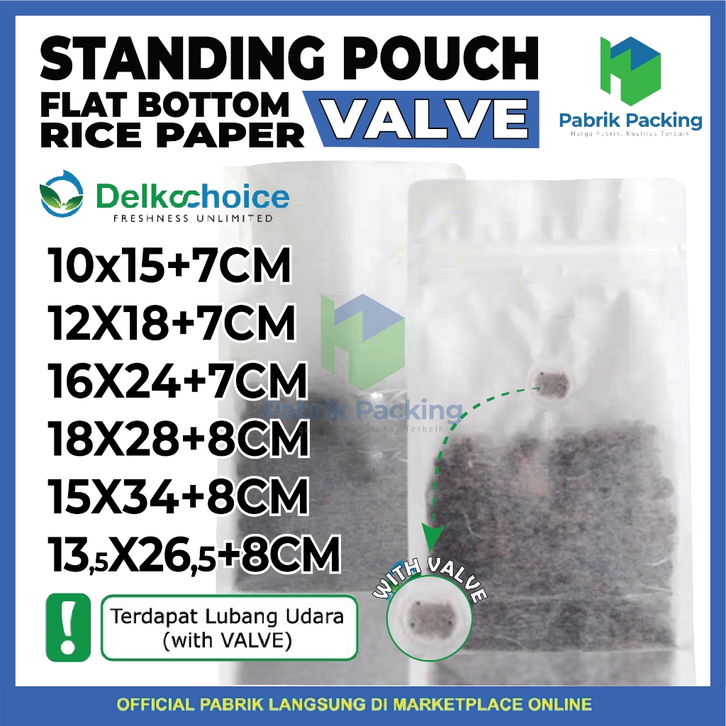 Standing pouch flat bottom ziplock white kraft Valve rice Paper Valve ...