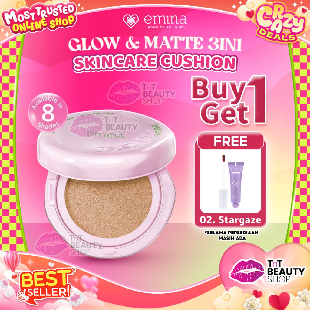 Emina Glow 3in1 Skincare Cushion SPF 50 PA++++ 13g Flawless Lightweight ...