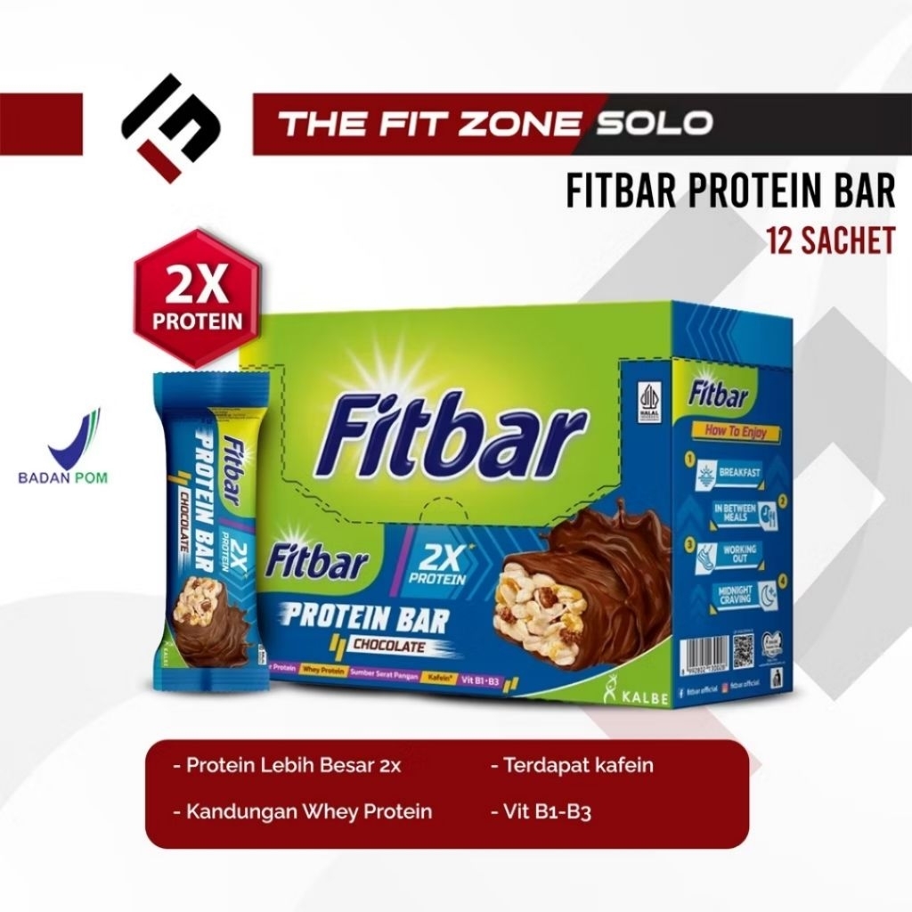 FITBAR Protein Bar 1 Box Contains 12 Pcs (@25gram) Double Protein Snack ...