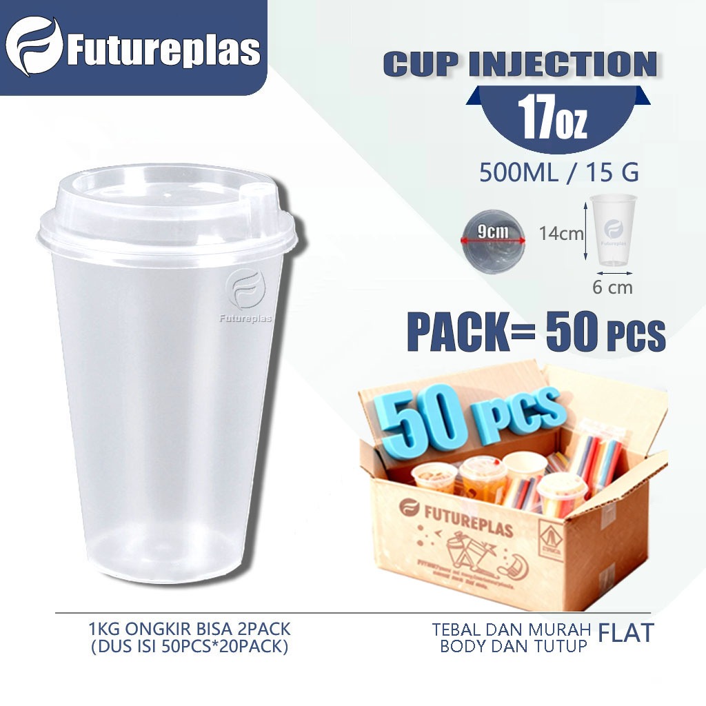 FUTUREPLAS CUP & Lid 50 PCS Cup Injection 17oz 500ml - Connected Lid ...