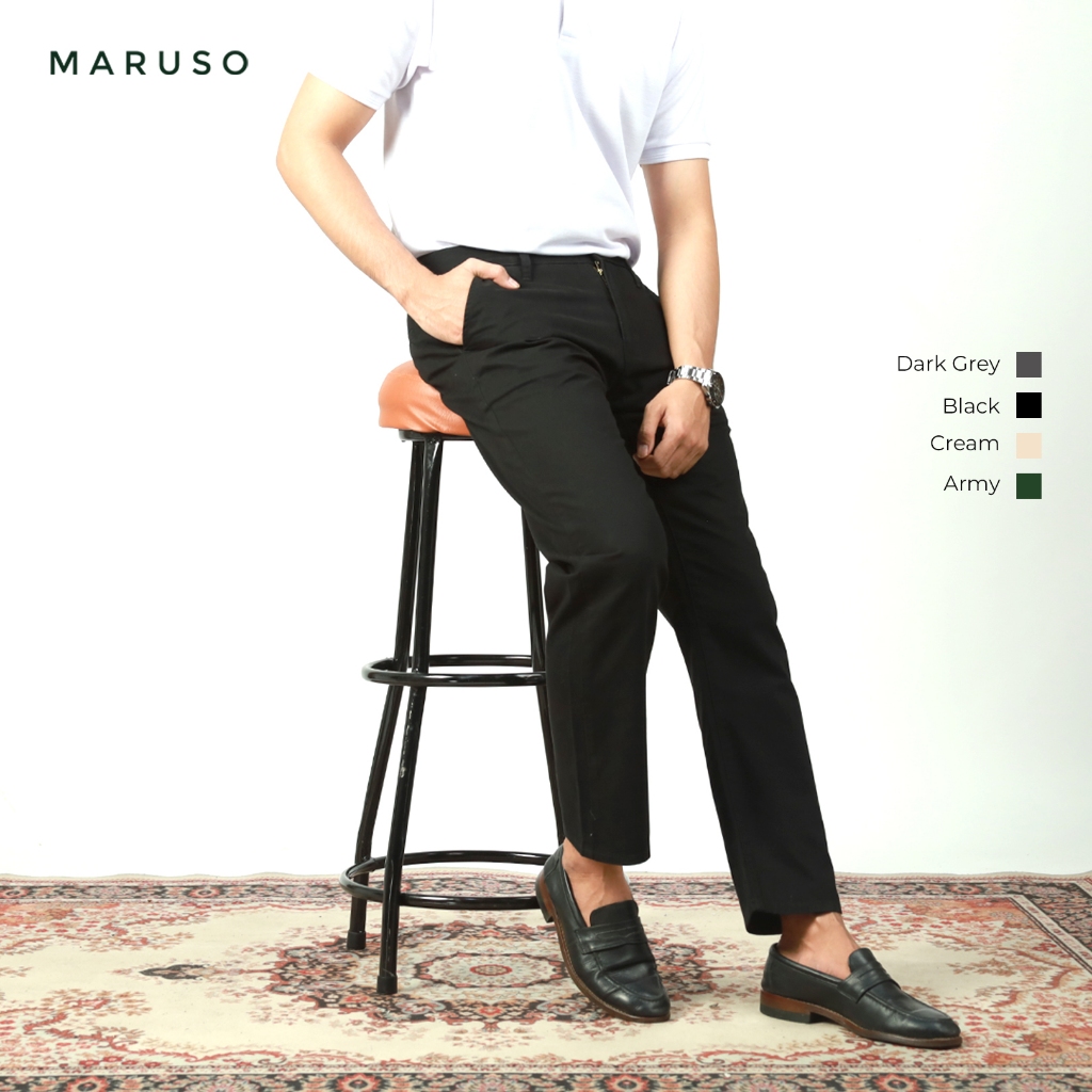MARUSO Men's Regular Fit Chinos Trousers RITZY 2 Black Twill Non ...