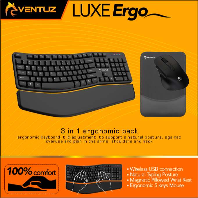 VENTUZ LUXE ERGO 2.5Ghz ARM REST PILLOW WIRELESS 2.5Ghz COMBO (KEYBOARD ...
