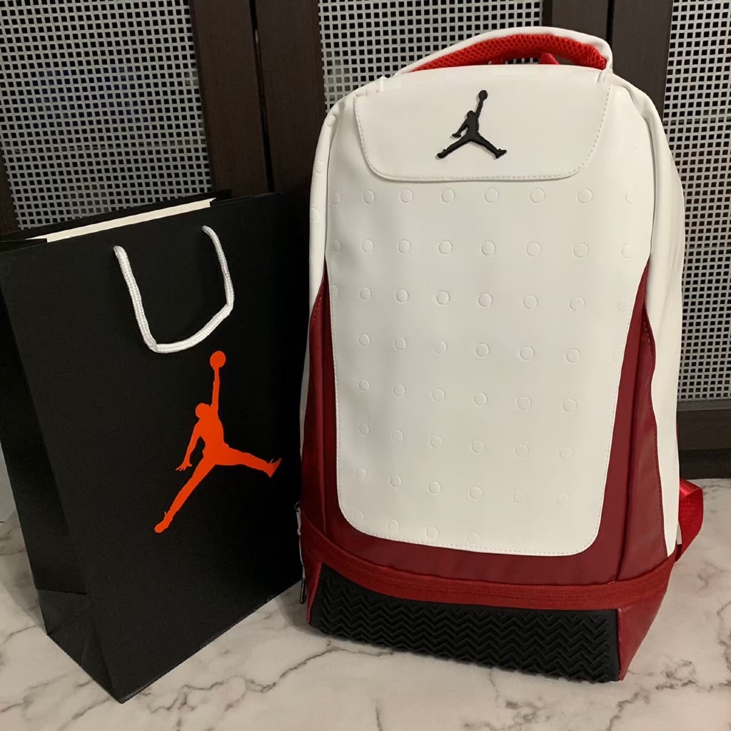 JORDAN RETRO 13 BASIC FONT ORIGINAL WHITE RED BACKPACK / MEN'S WOMEN'S ...
