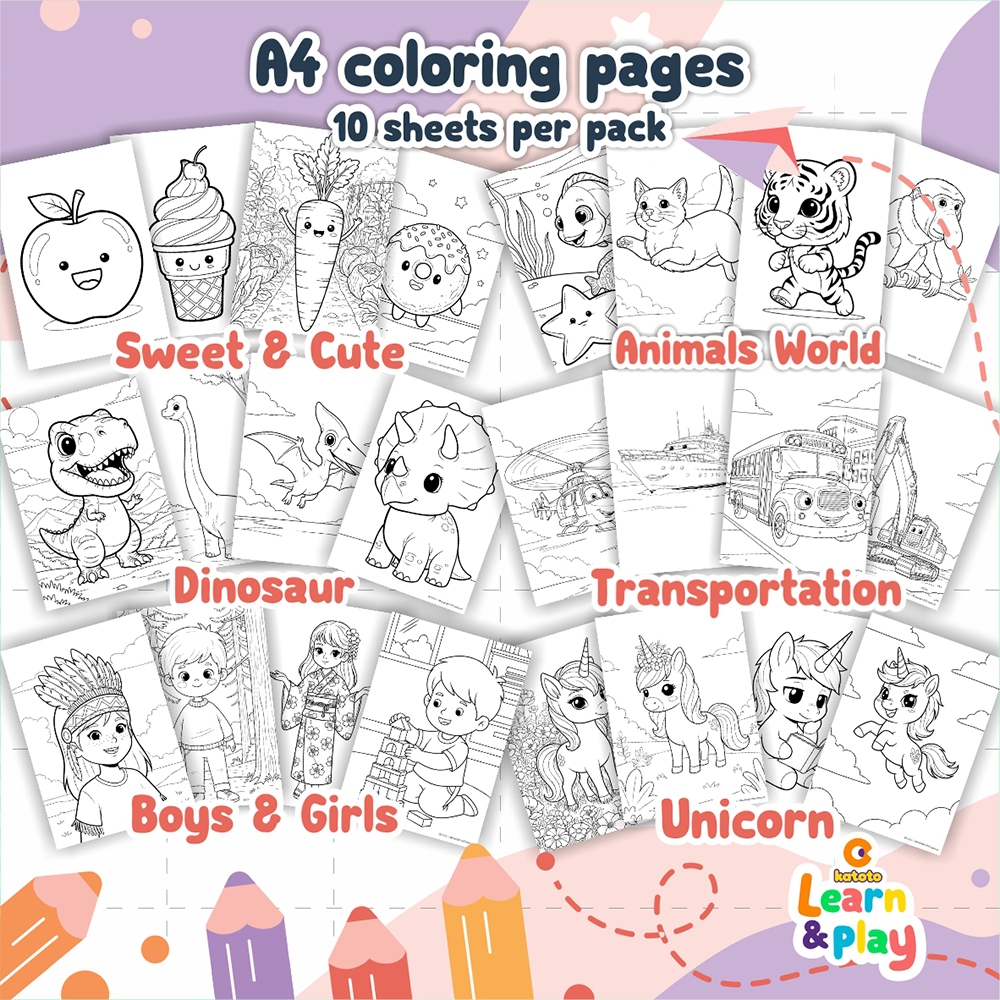 A4 COLORING PAGES - ANIMAL, LIVESTOCK, VEHICLE THEME @10 COLORING PAPER ...