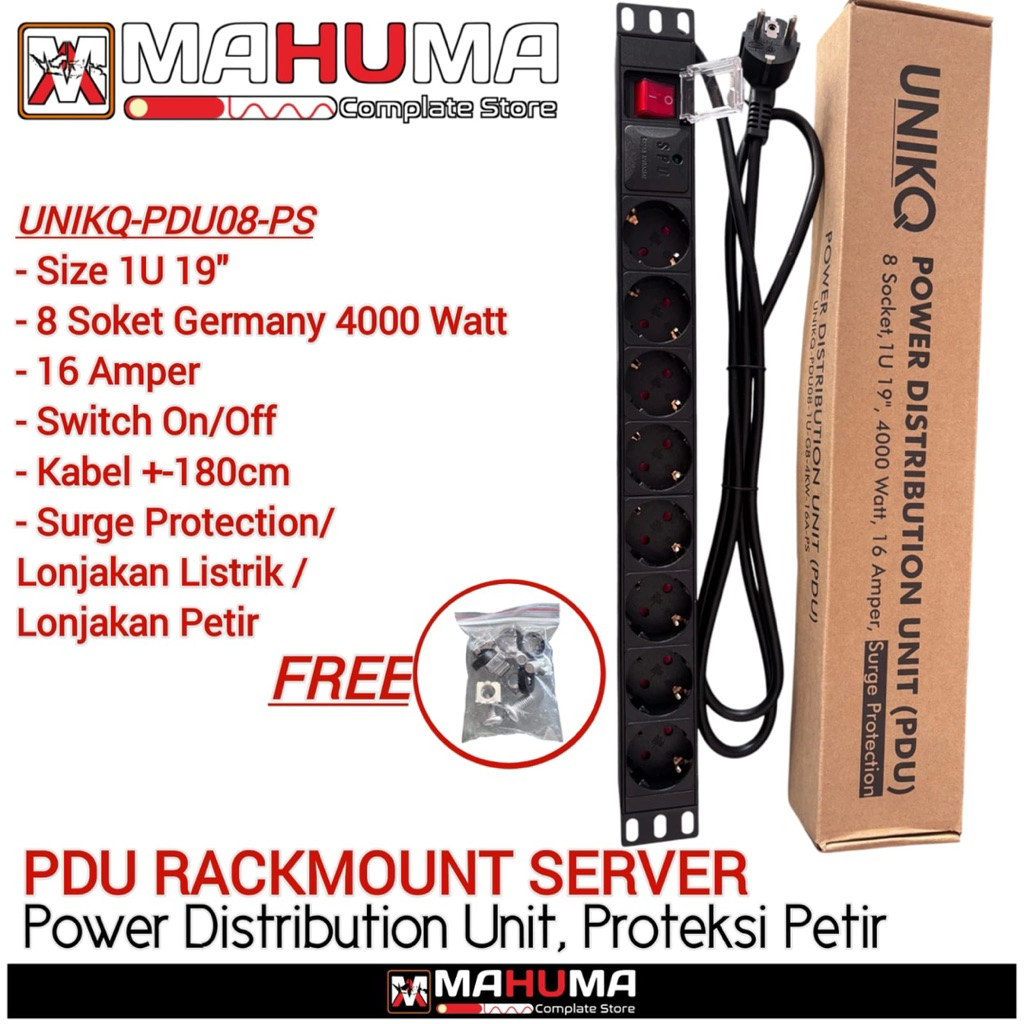UNIKQ PDU POWER DISTRIBUTION UNIT RACK RACKMOUNT SERVER 8 SOCKET OUTLET ...