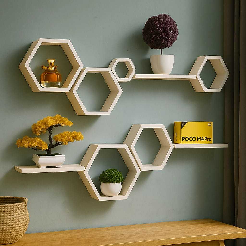 Hexagonal Wall Shelf Set Aesthetic Hexagon Wall Decoration Aesthetic ...