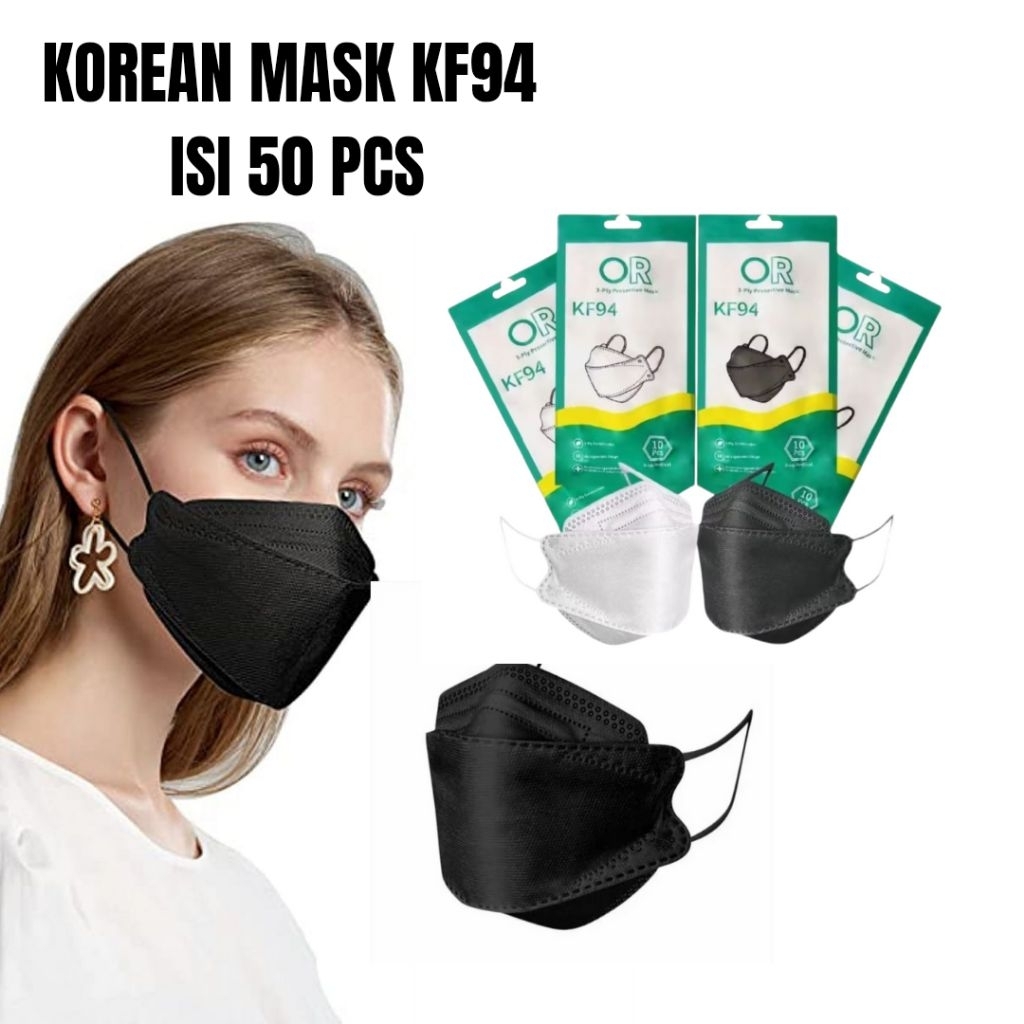 Korean KF94 Masks, 50 Pcs Disposable Facemasks, Black, White Health ...