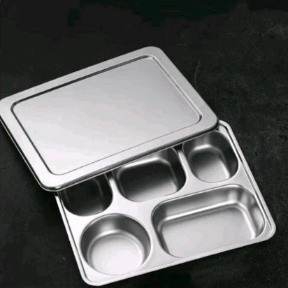 5-Section Dinner Plate + Thick Stainless Steel Lid | Lunch box Food ...