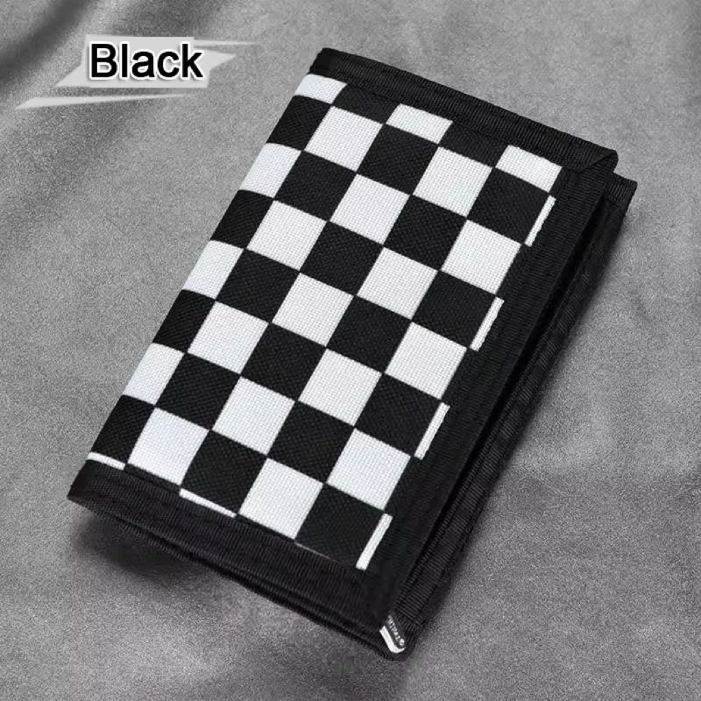 3-FOLD CHESS SQUARE MEN'S WALLET BLACK CHESS MEN'S WALLET THICK PLAID ...