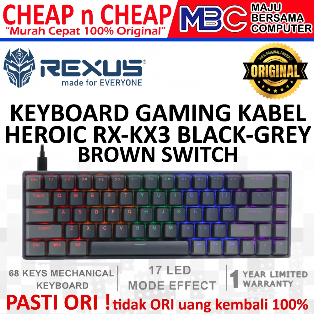 Rexus Heroic RX-KX3 Mechanical 68Key RGB Led Black Grey Gaming Keyboard ...
