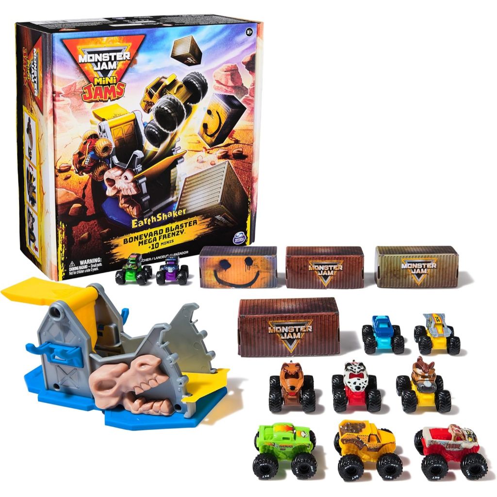 Monster Jam Mini Jams, Earthshaker Boneyard Blaster Mega Frenzy Playset ...