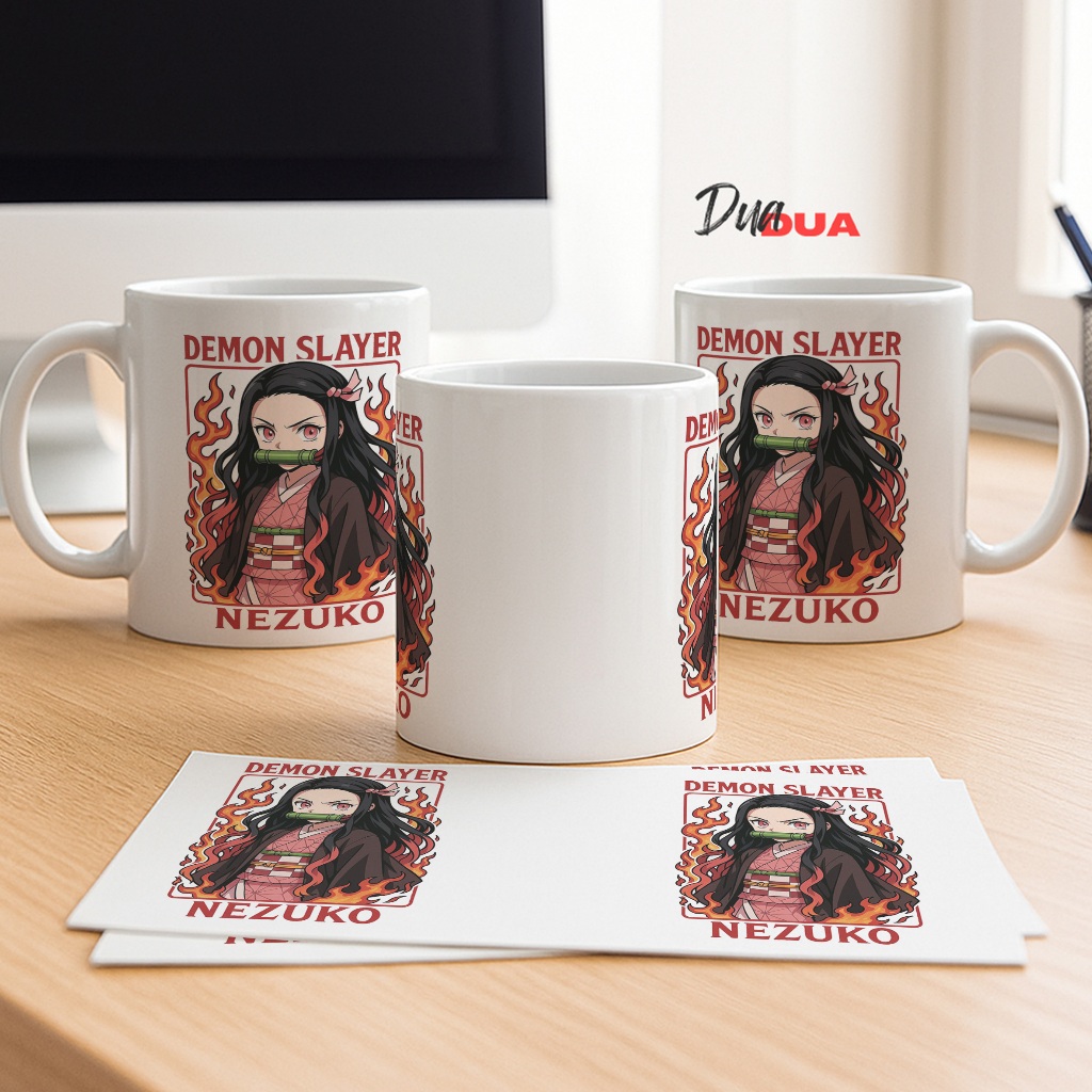 Ceramic Mug Fiery Elegance of Nezuko from Demon Slayer Standing in Her ...