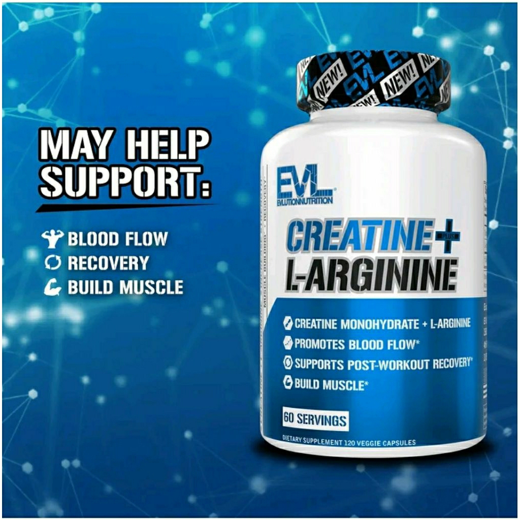 EVL Creatine + L Arginine 120 Veggie Caps Strength Endurance, Lean ...