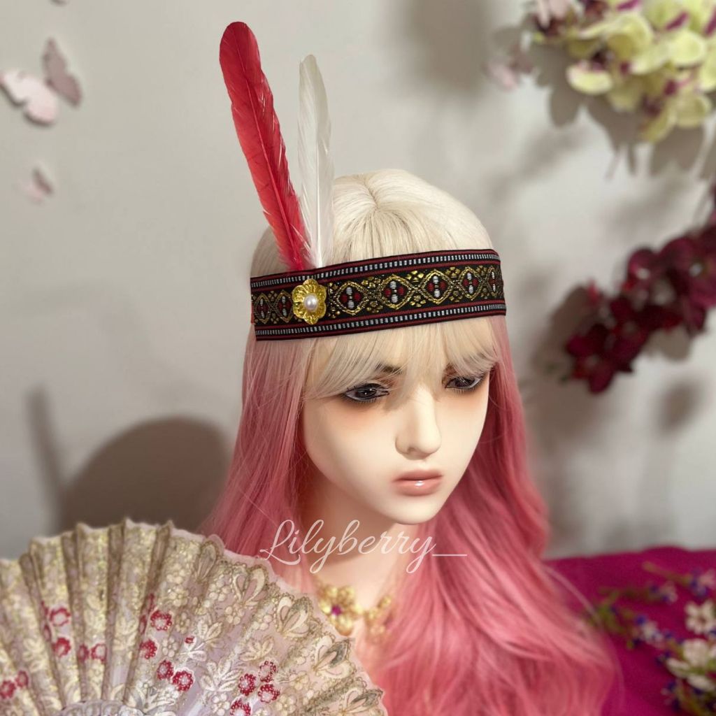 MERAH Red and White Feather Crown Headband, Dance, Festival, Dayak ...