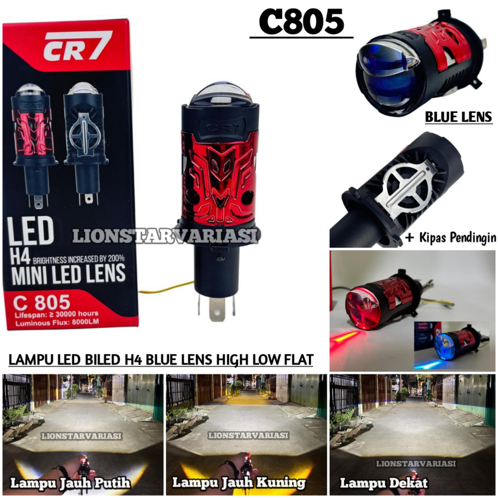 CR7 C805 - H4 LED Headlight Biled Projector Blue Lens Plus Dual Laser ...