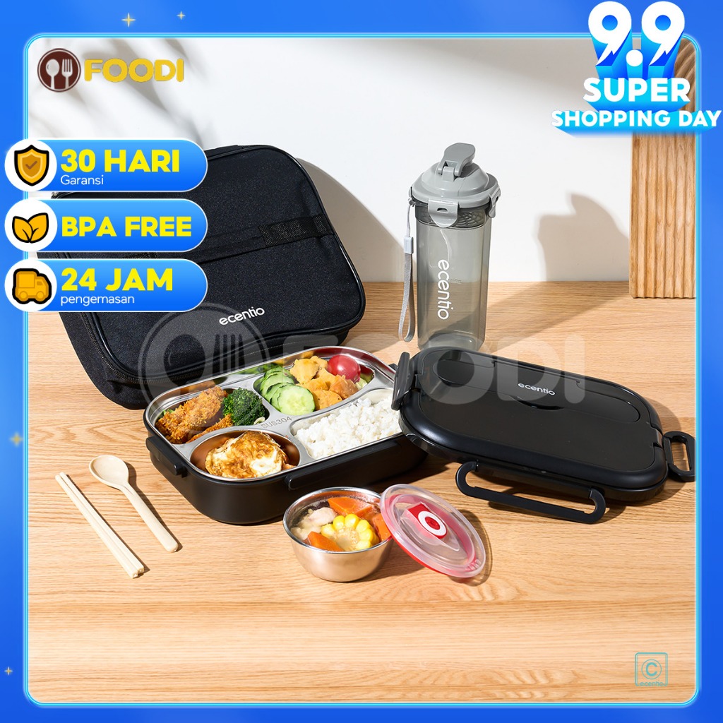 3-piece set of Ecentio stainless steel lunch box / 4-compartment lunch ...