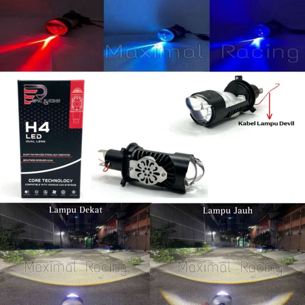 Premium LED Headlight H4 Mini Projector Motorcycle Car Original Epic ...