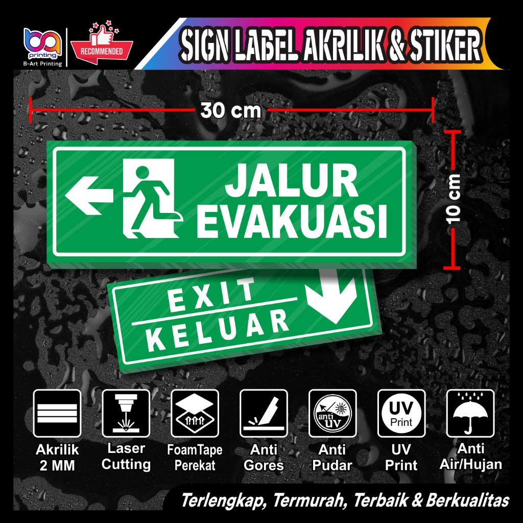 Evacuation Route, Emergency Exit or Emergency Door (Acrylic) Safety ...