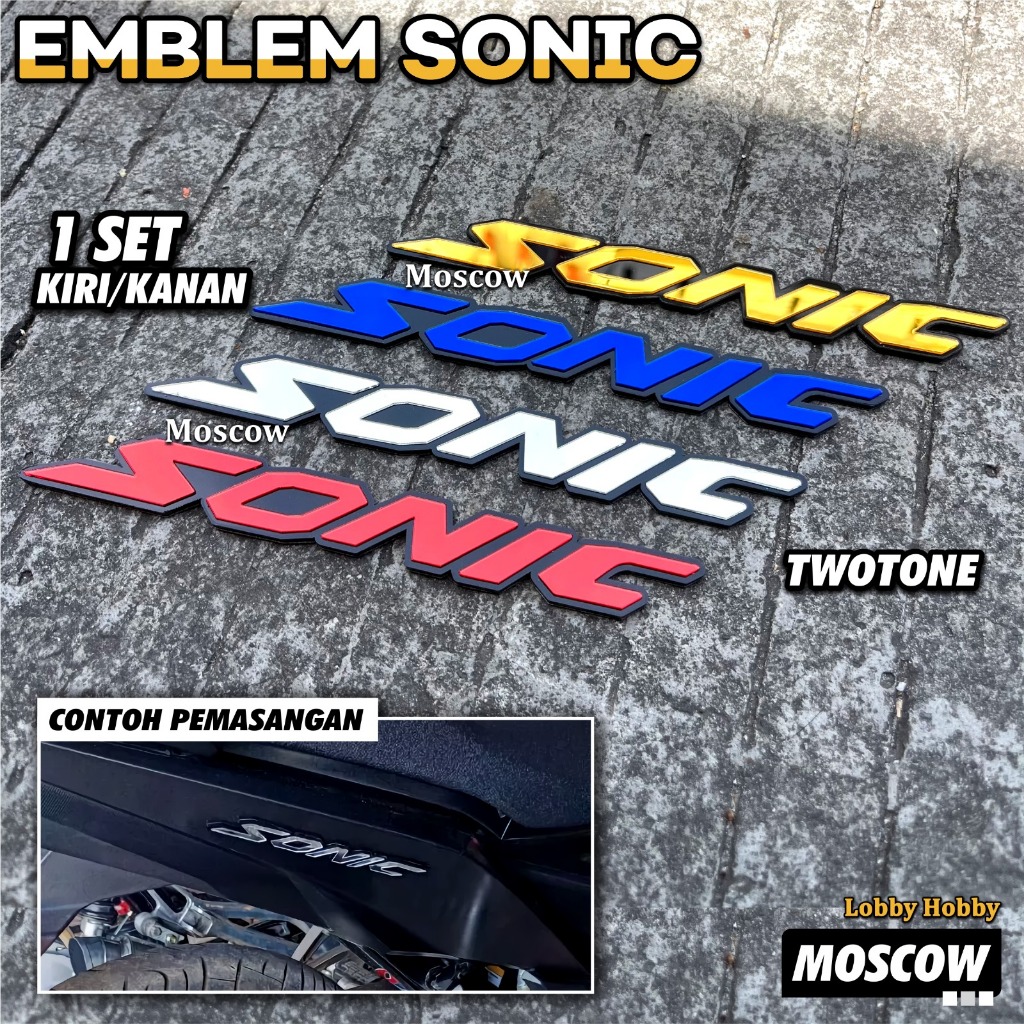 MERAH 3D ACRYLIC SONIC EMBLEM / GLASS STICKER LOGO SET PAIR RIGHT LEFT ...
