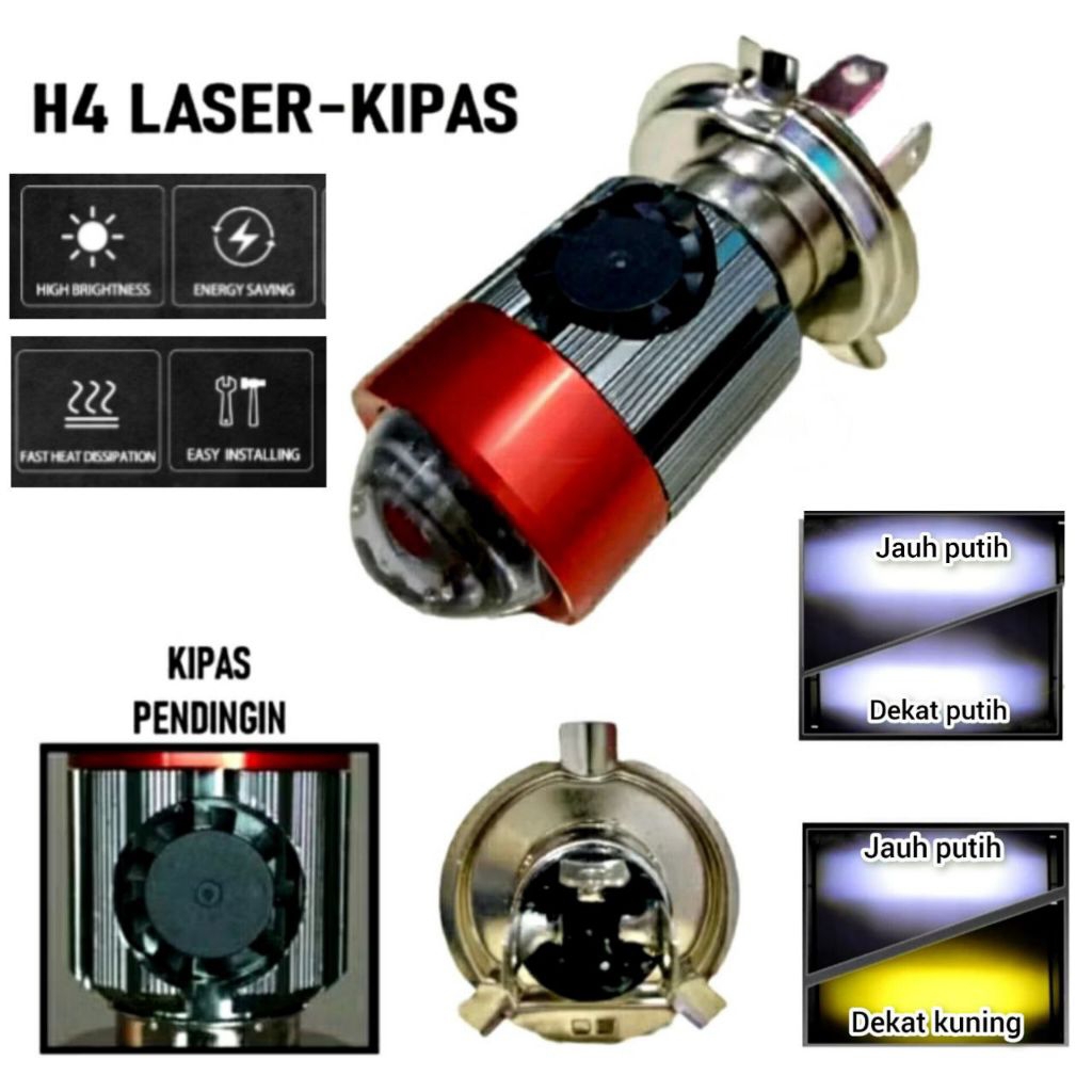 H4 Laser Headlight HighLow Cooling Fan led projector Front Bulb ...