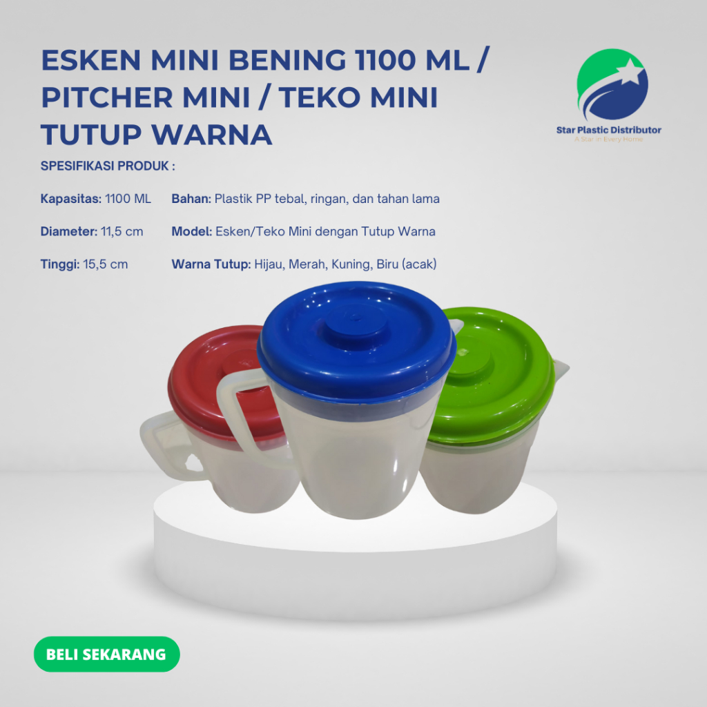 Esken Mini Clear 1100 ML Mini Pitcher/ Mini Teapot/ with Color Lid ...