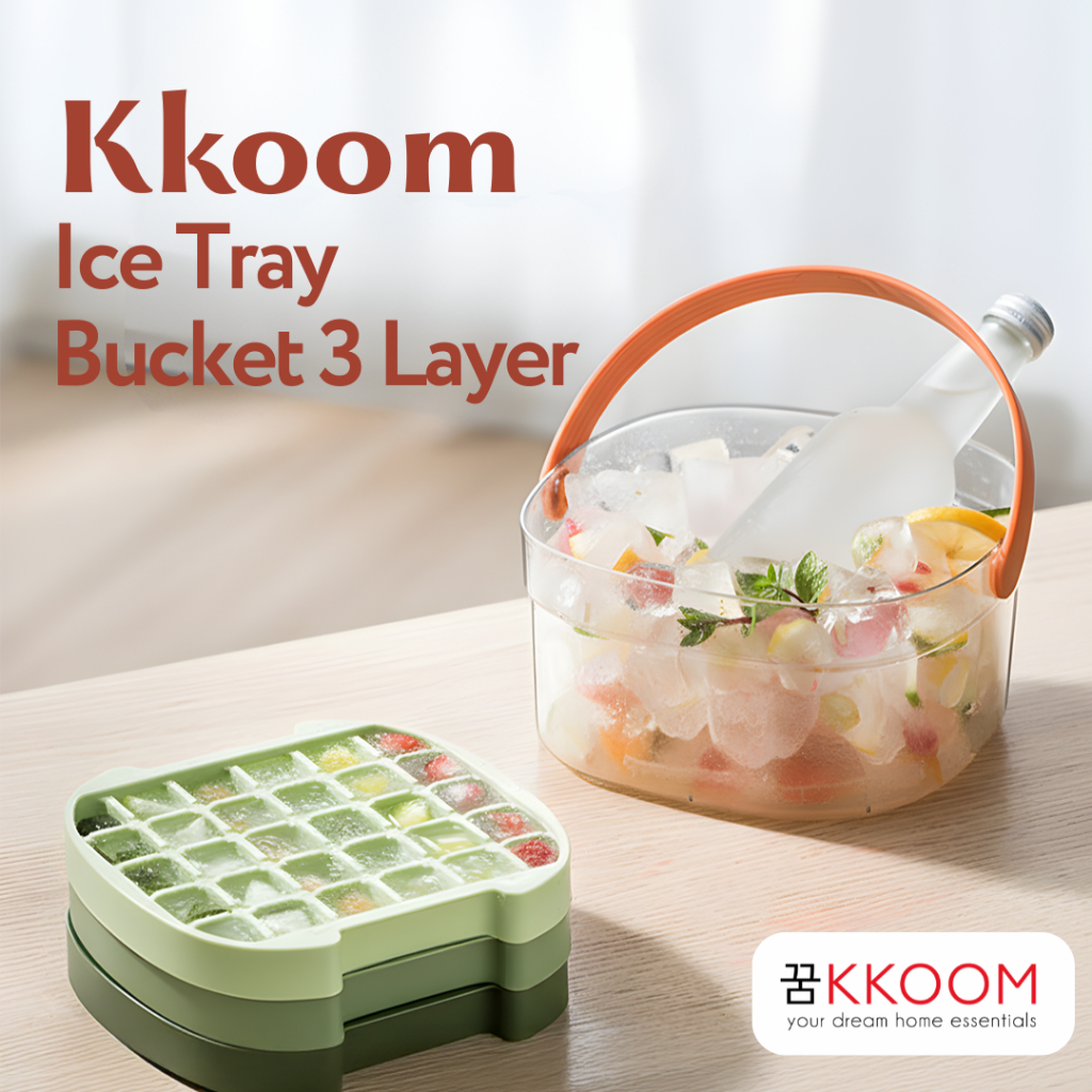 KKOOM Ice Container Set Mold • Ice Tray Bucket Plastic Spoon 3 Layer ...