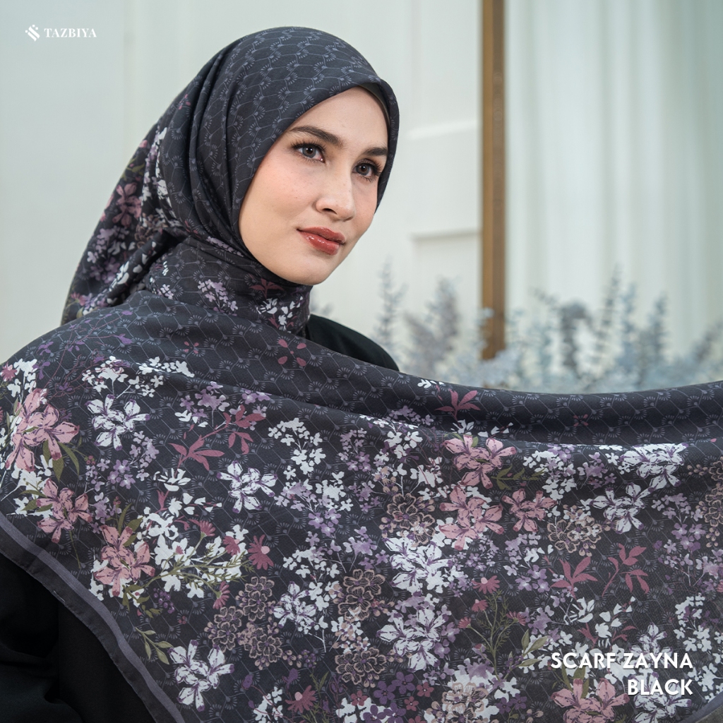 TAZBIYA Scarf Zayna | Voal Hijab | Motif Hijab | Syari Hijab I FREE BOX ...