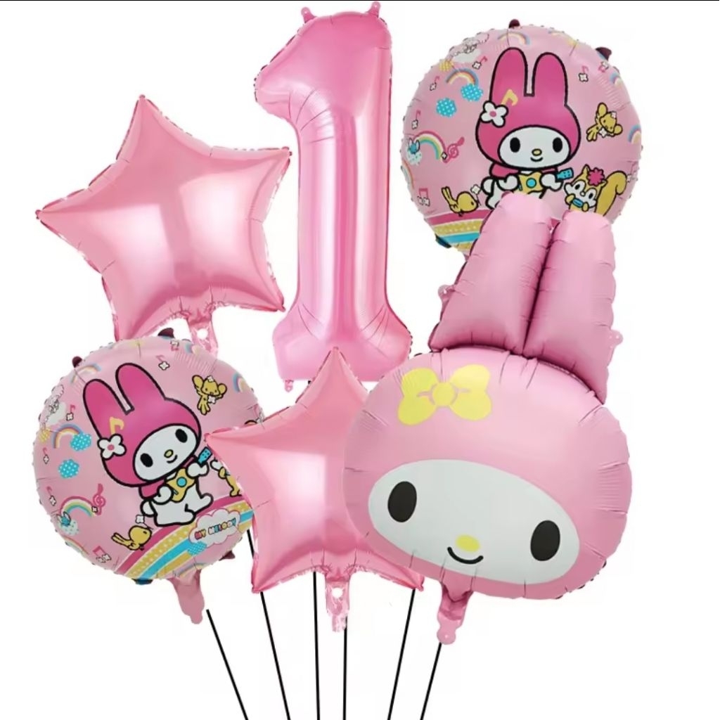 Set of 80cm baby pink number foil balloons with my melody theme ...