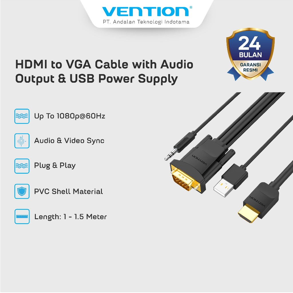 Vention HDMI to VGA Male to Male Cable With Audio and Power Supply ...