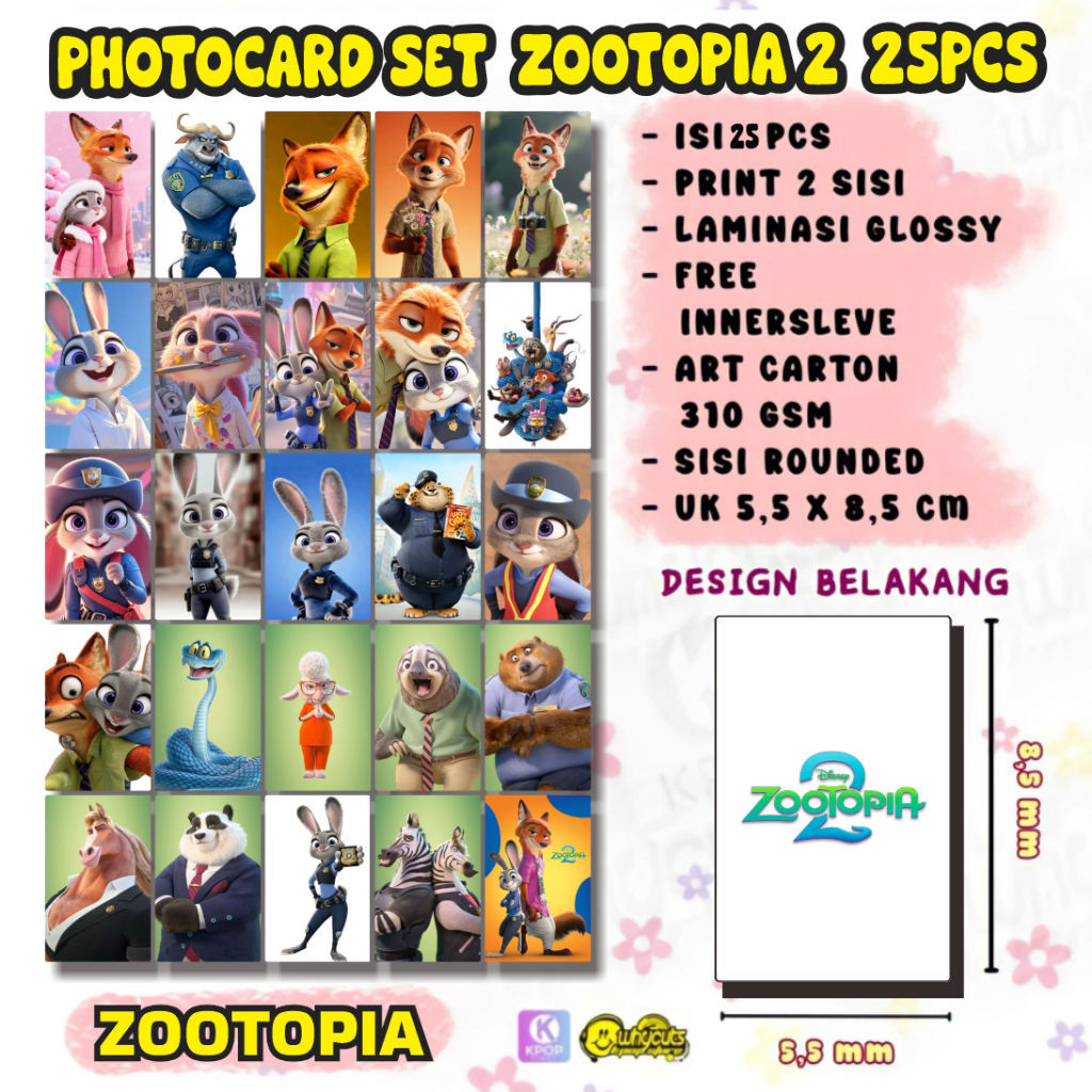 Zootopia Photocard Set 25Pc print 2 sides glossy lamination thick does ...