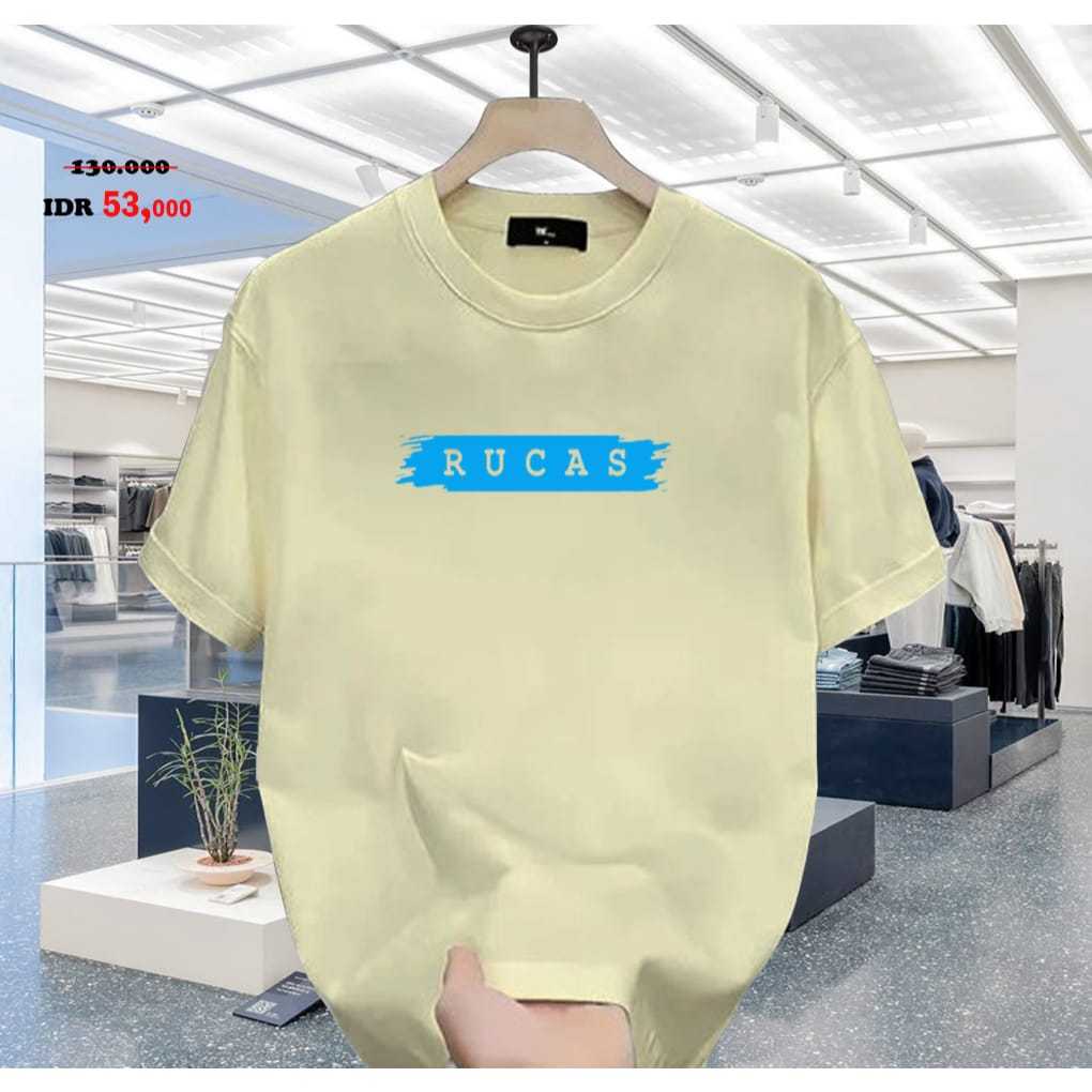 Men's T-Shirt / 24s Cotton T-Shirt Rucas cream Block Sky Blue Motif ...