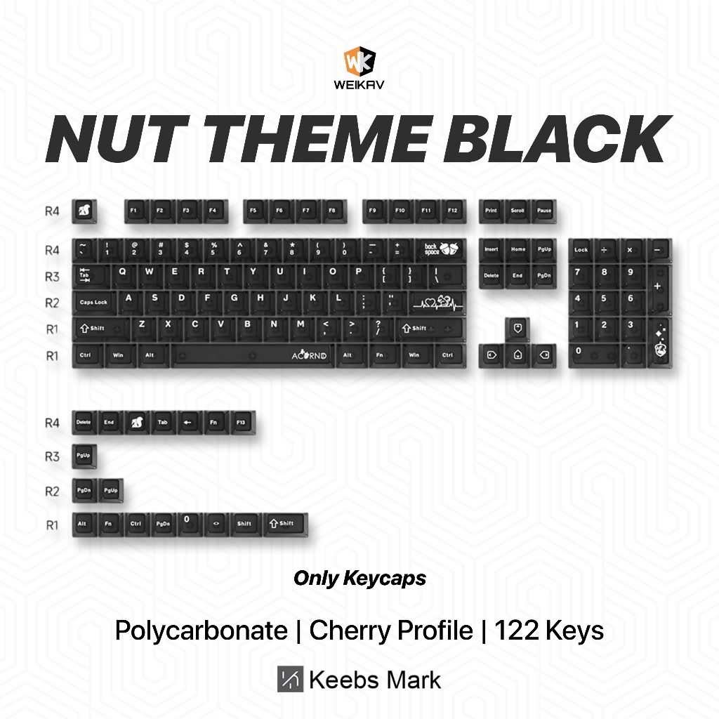 Weikav Nut65 Nut Theme Black Keycaps Polycarbonate 122 Keys Cherry ...