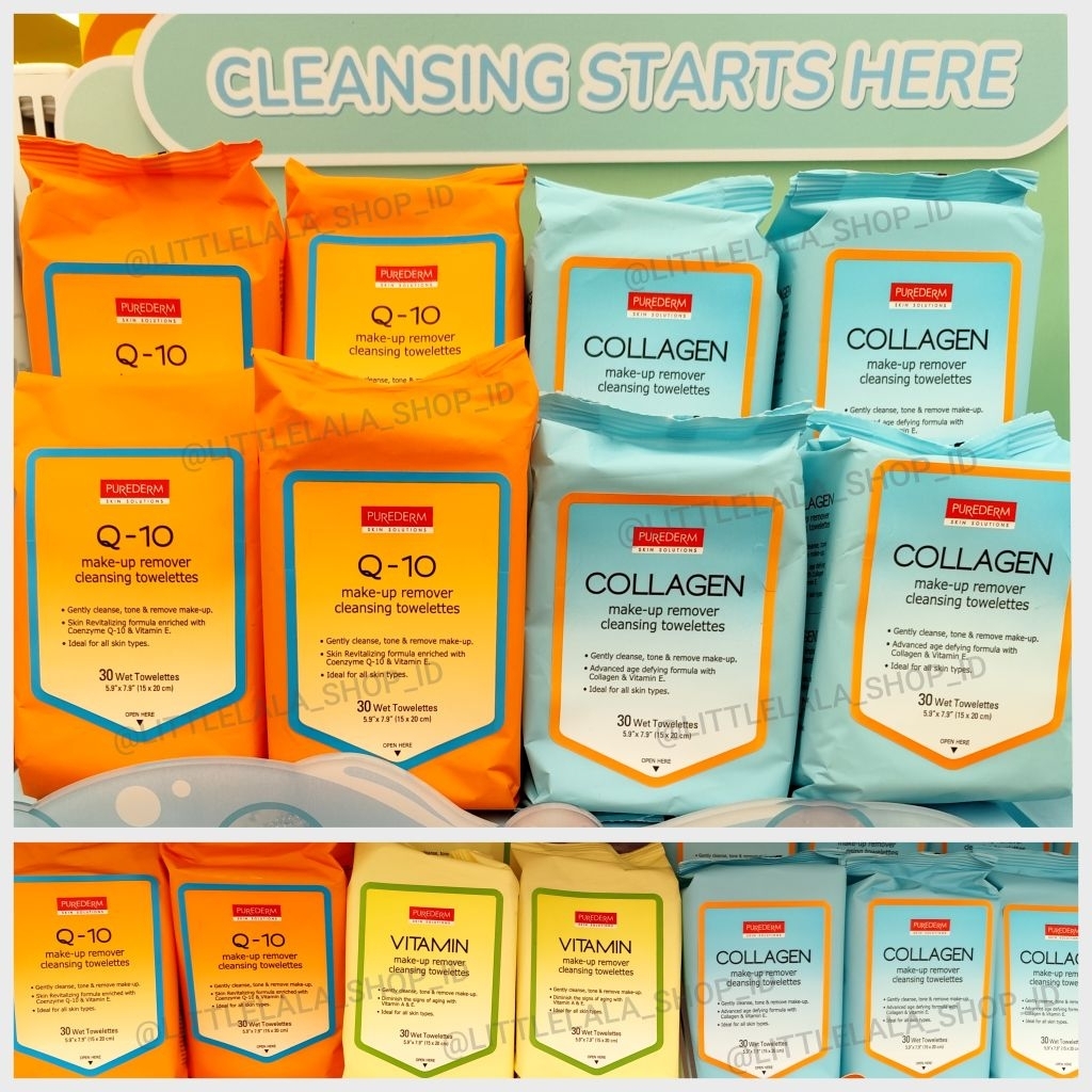 PUREDERM Make Up Remover Wipes Q10 /Collagen/Vitamin/tisu facial ...