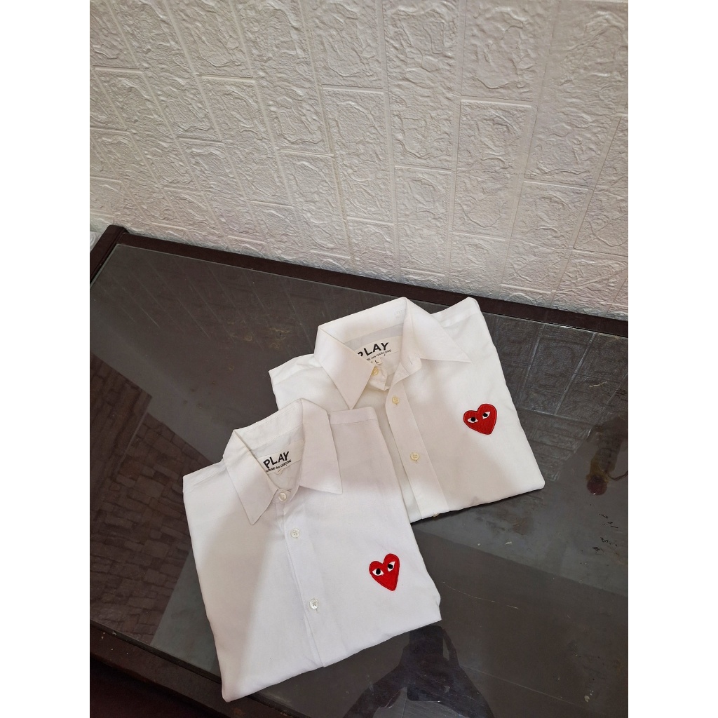 KEMEJA COMME DES GARCONS CDG PLAY WHITE RED EMBLEM SHIRT FOR MEN AND ...