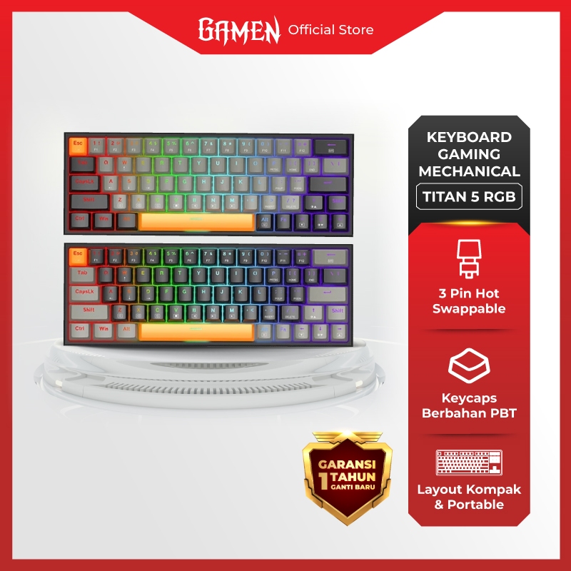 GAMEN Titan 5 Mechanical Gaming Keyboard 60% Layout RGB Full Light Hot ...