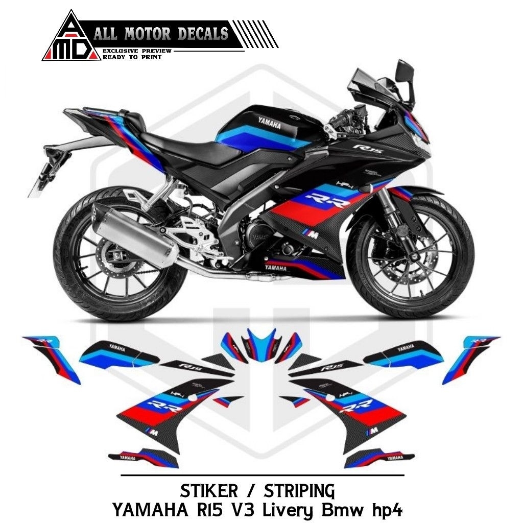 Yamaha R15 Decal Sticker LiveryV3 Tricolor Hp4bmw Semifull Motor R15 ...