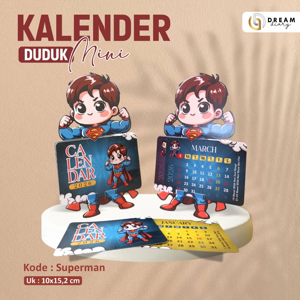 Desk Calendar - Mini Aesthetic Superman Character Desk Calendar - 2026 ...