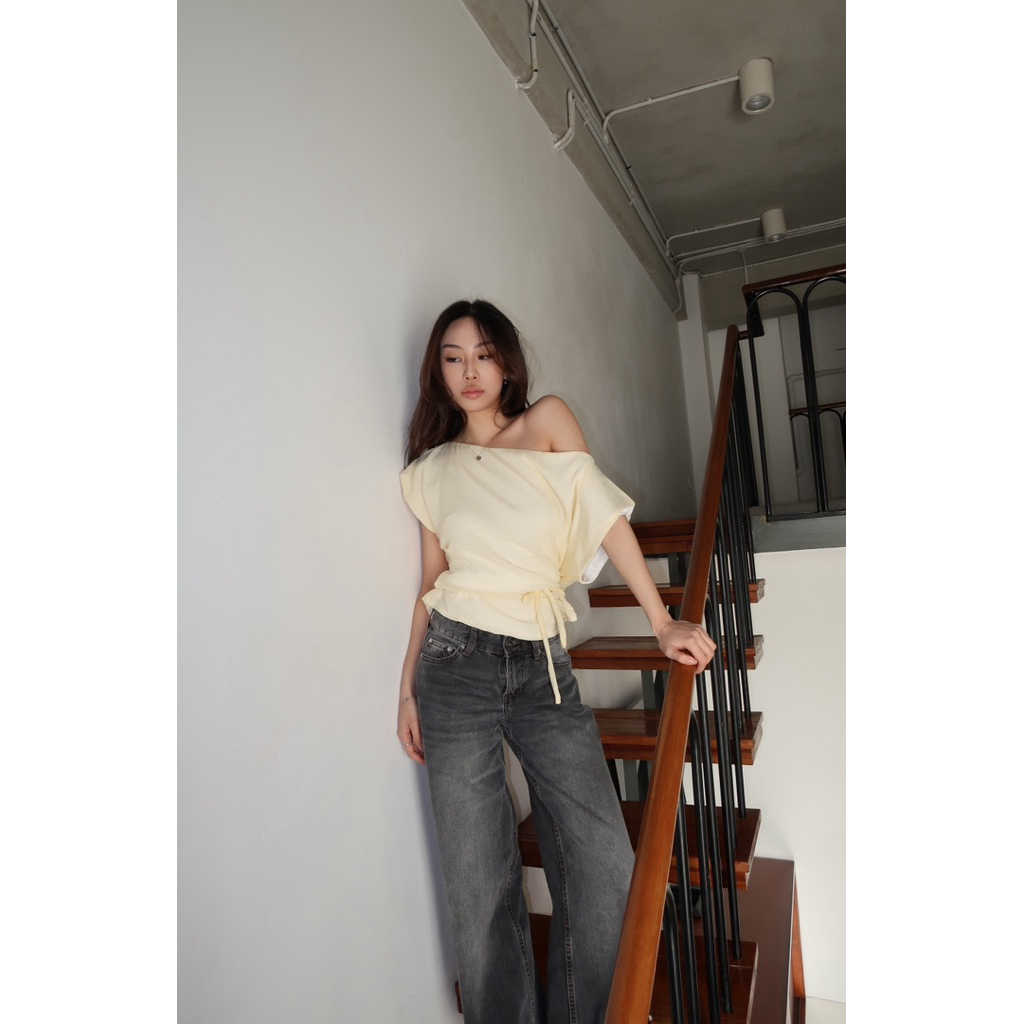 LYN OFF SHOULDER | Oversized Chiffon Top Formal Casual Basic Ribbon Bow ...