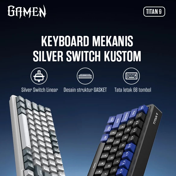 GAMEN TITAN 9 Mechanical Keyboard 68 Keys – Gasket Mount – Silver ...
