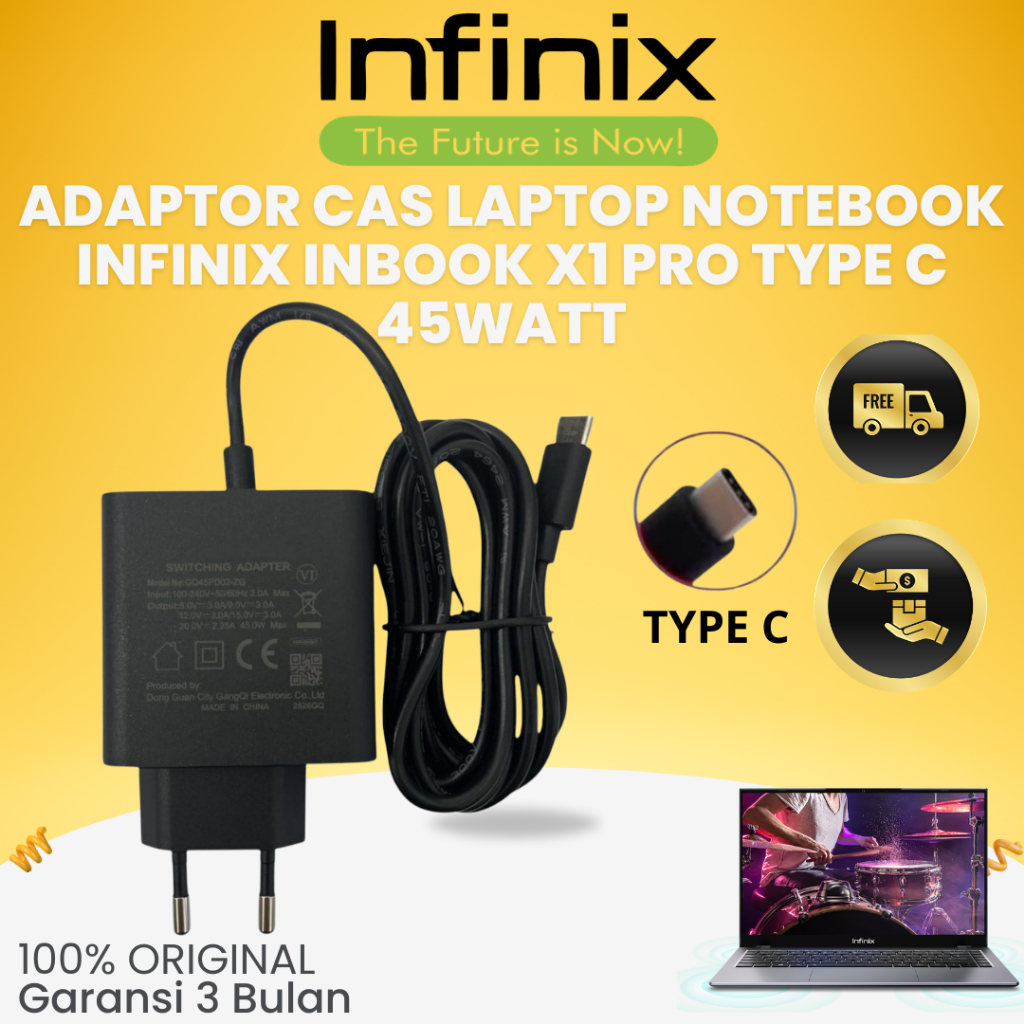 Infinix Inbook X1 Pro Type c 45W Laptop Charging Adapter 3 Month ...
