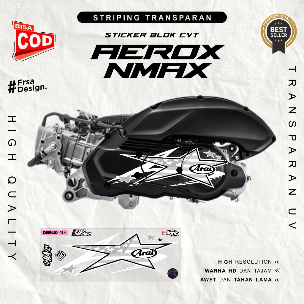 Yamaha AEROX Transparent CVT Sticker. NMAX Motif Arai STAR FLAG kalcer ...