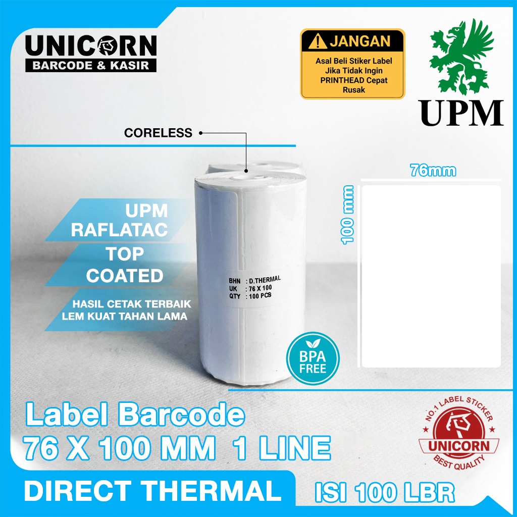 Unicorn Thermal Barcode Label Sticker - UK 76x100 mm / 76 x 100 mm ...
