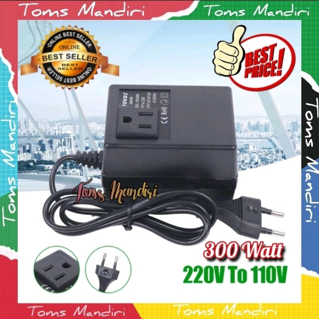 300 Watt Voltage Converter AC 220V to 110V Step Down EU Transformer ...
