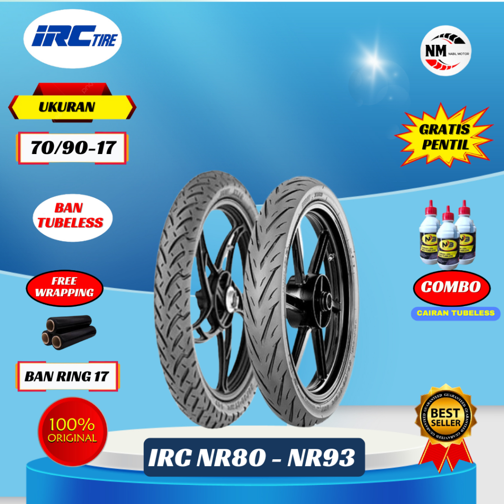 IRC NR93 Tubeless Motorcycle Tire 70/90 80/90 90/90 Ring 17 Free Valve ...