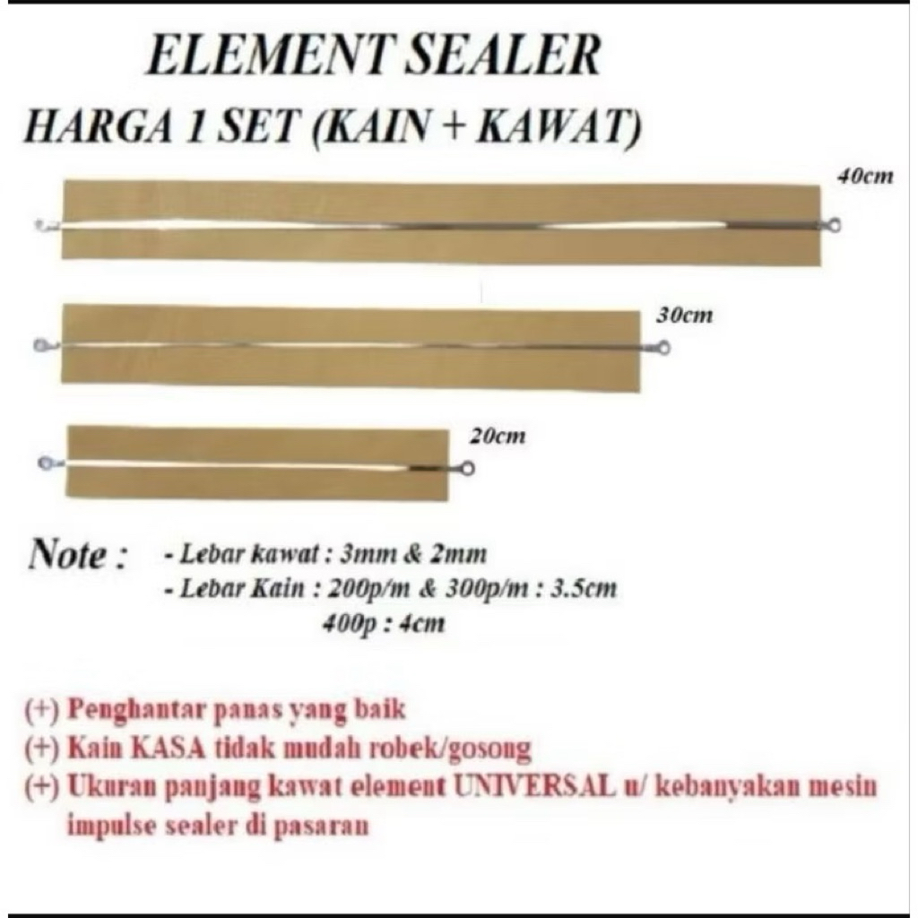 PLASTIC SEALER WIRE ELEMENT 20cm 30cm 40cm 200mm 300mm 400mm impulse ...