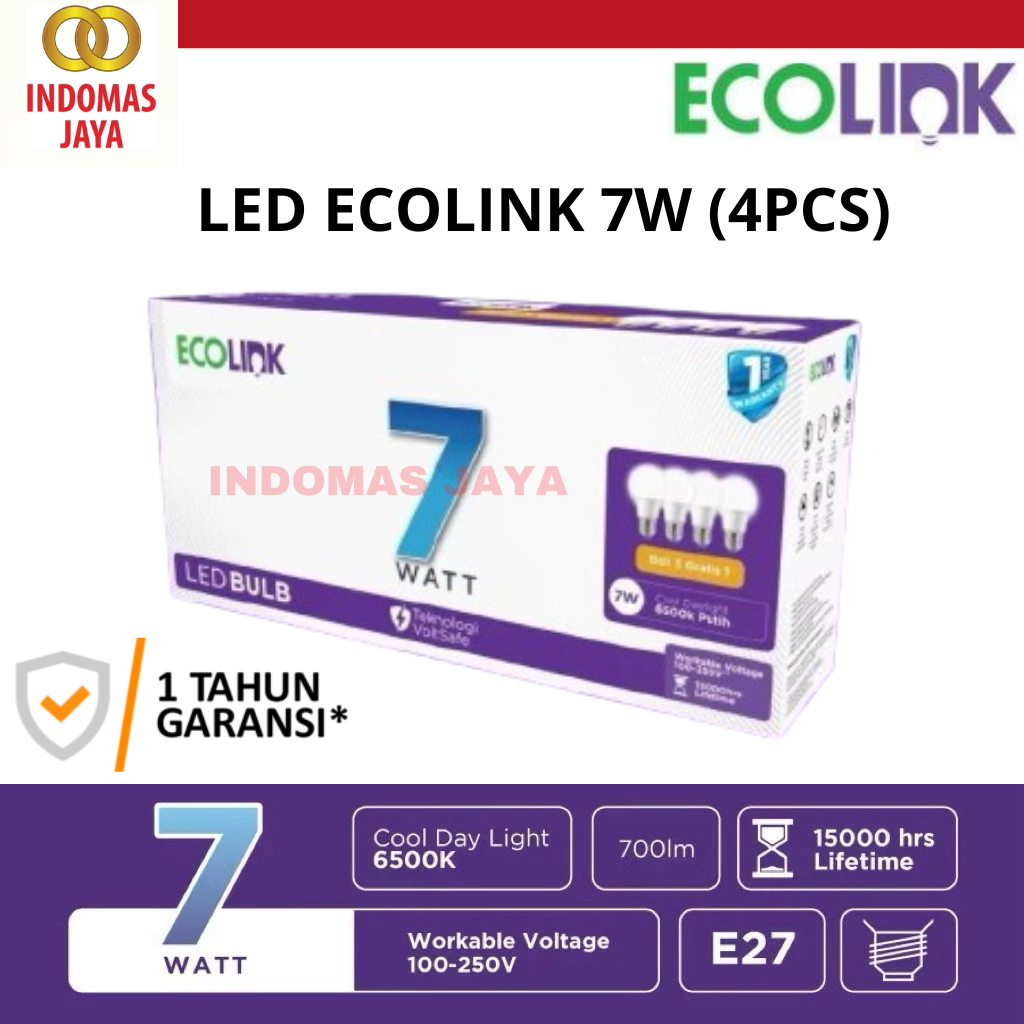 Ecolink Multipack LED Bulb 7W 4PCS Cool White DAY Light | Shopee ...