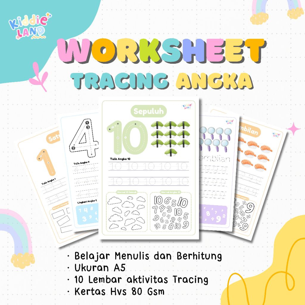 KIDDIE LAND worksheet tracing learn numbers for kindergarten & early ...
