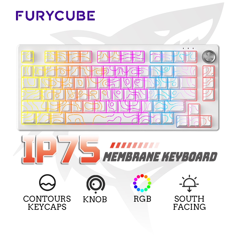 FURYCUBE IP75 Membrane Keyboard 75% Layout Knob Control RGB Gaming ...